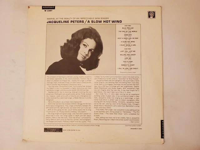 JACQUELINE PETERS - A Slow Hot Wind (Vinyl Record LP) $11.99 - PicClick CA