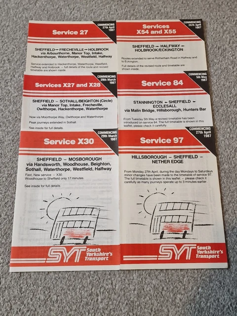 SOUTH YORKSHIRE SYT Bus Timetable Leaflets (x6) (1987) Sheffield £3.99 ...
