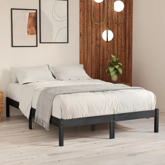WALPLUS GREY SOLID Wood Bed Frame Without Mattress 200x200cm Modern ...