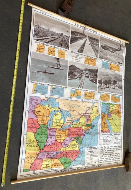 VTG PULL DOWN CLASSROOM school map CHART MS4 AJ NYSTROM transportation ...