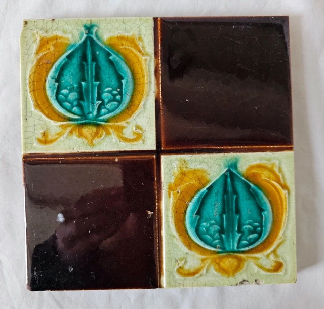 ENGLISH ART NOUVEAU ANTIQUE 6 INCH TILE colourful £24.00 - PicClick UK