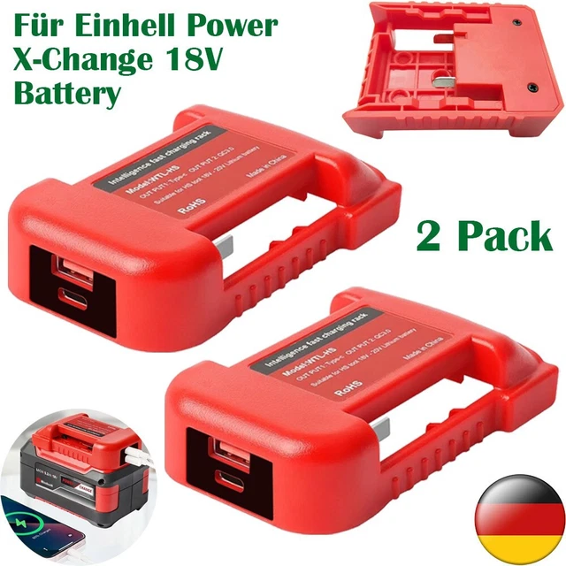 AKKU ADAPTER HALTERUNG mit Typ-C & USB-Ladegerät für Einhell Power X-Change 18V EUR 12,82 ...