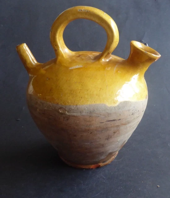 CRUCHE CRUCHON CHEVRETTE XIX sud ouest Perigourdine glaçure jaune huile ...
