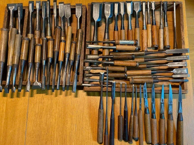 JAPANESE VINTAGE CHISEL 62set Nomi made by famous blacksmith Kinryu etc ...