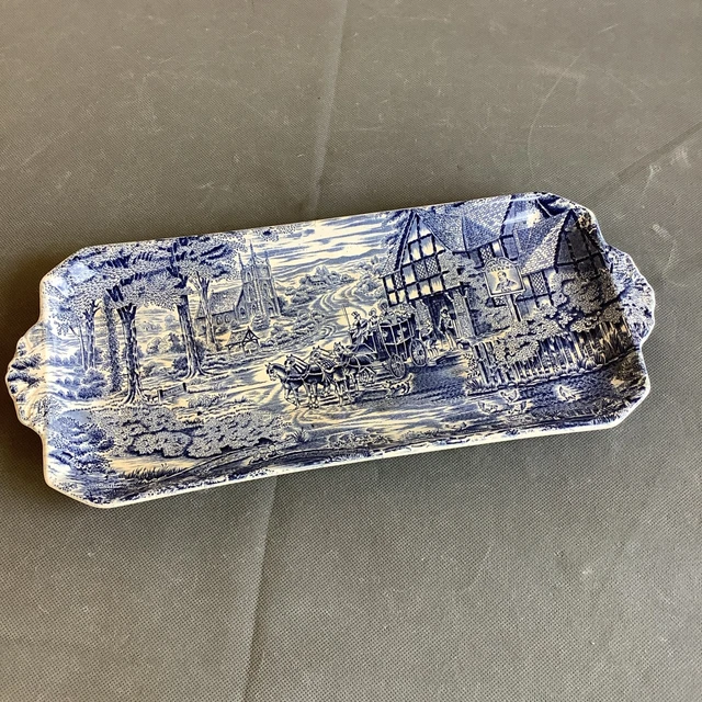 VINTAGE ENOCH WEDGWOOD Tunstall Ltd Blue White Dickens Coaching Days ...