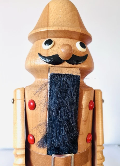 RARE VINTAGE ERZGEBIRGE Natural Wood German Nutcracker Mustache Red ...