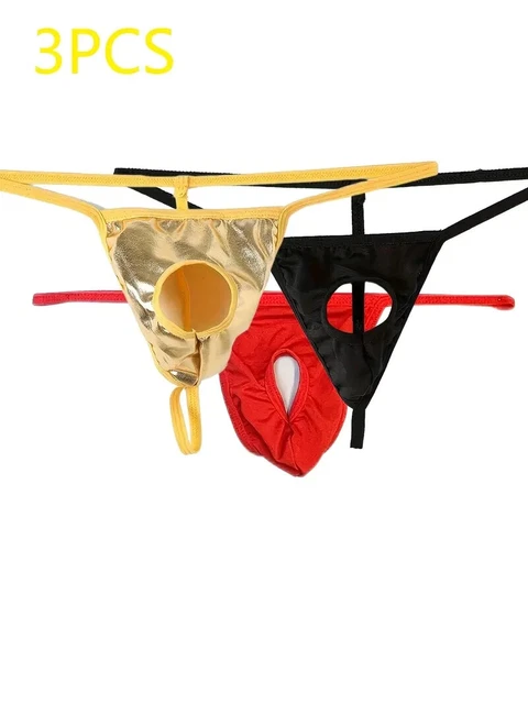 3 PACK MENS Saucy Cheeky Willy Hole Erotic Saucy Pouch G-String. Size ...