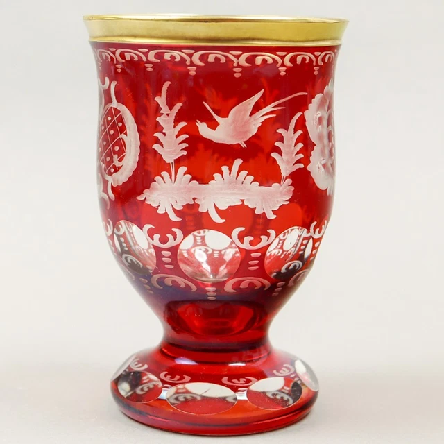 NOBD BOHEMIAN GLASS Egelmann Deer Crest Goblet Vase £181.89 - PicClick UK