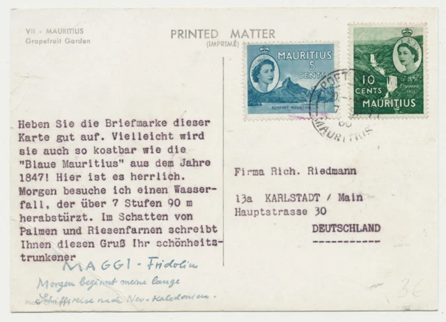 MAURITIUS 1960 POSTCARD mixed postage nature mountain water lilies ...