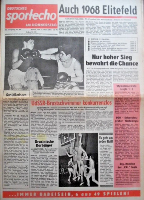 DEUTSCHES SPORTECHO 21. März 1968 Boxen Ringen DDR-Eisschnellauf ...