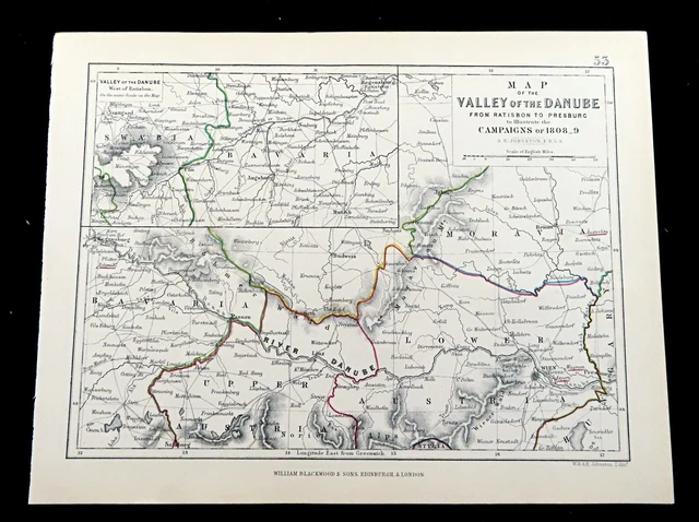 NAPOLEONIC WAR MAP Danube Valley Military Campaign Battle Antique ...