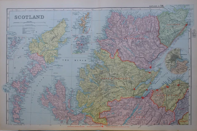 1895 MAP NORTHERN Scotland Hebrides Minch Orkney Shetland Ross ...