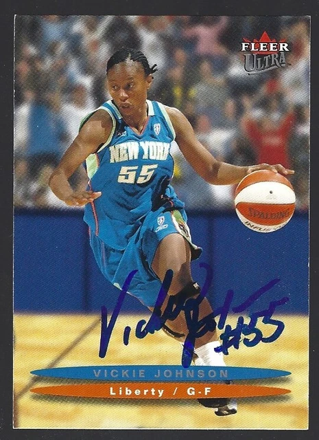2003 ULTRA WNBA #36 Vickie Johnson en personne autographe signé carte à ...