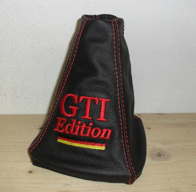 VW GOLF MK3 MK4 MK5 Gti Edition Shift Boot Black Genuine Leather & Red ...