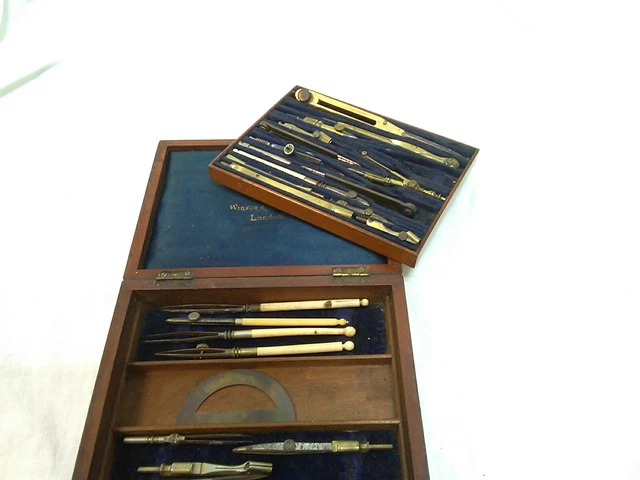 ANTIQUE CASE Set Of Brass Drawing Instruments £23.00 - PicClick UK