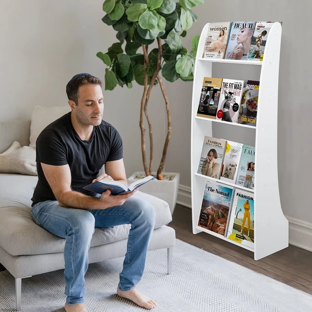 FLOOR-STANDING MAGAZINE RACK, 4-Tier Newspaper Display Rack Brochures ...