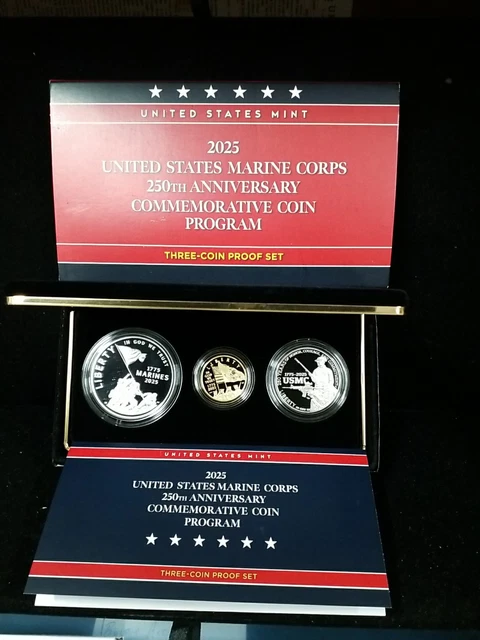 2025 U.S. MARINE Corps 250th Anniversary Proof Three Coin Box OGP + COA ...