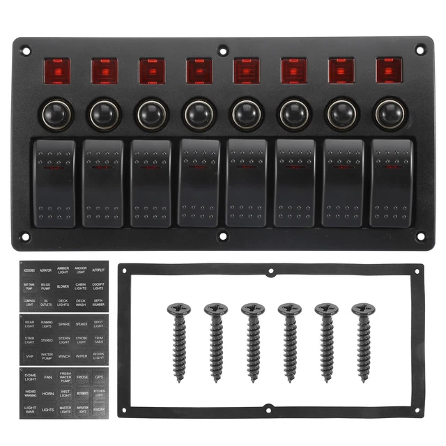 CAR MARINE BOAT 8 Gang 3 Pin Toggle Rocker Switch Panel 12V/24V Circuit ...