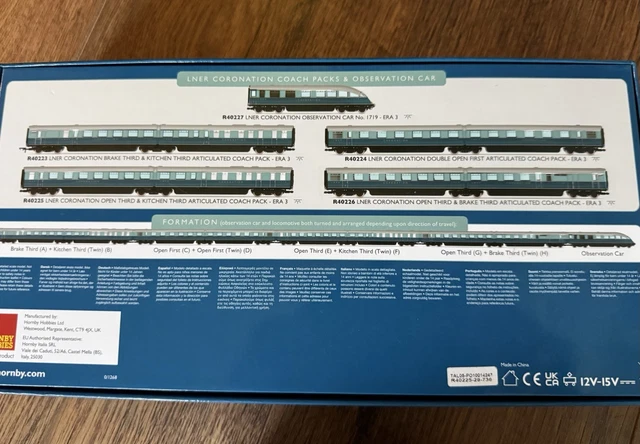 HORNBY R40225 LNER Coronation Open Third, & Kitchen Third, Coach Pack E ...