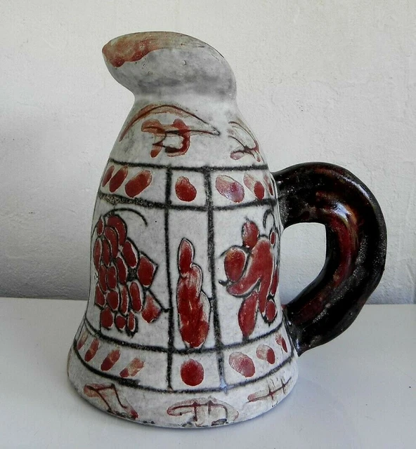 PICHET ANCIEN ,CÉRAMIQUE signé J.MASSIER Vallauris VINTAGE décor rouge sur gris EUR 95,00 ...