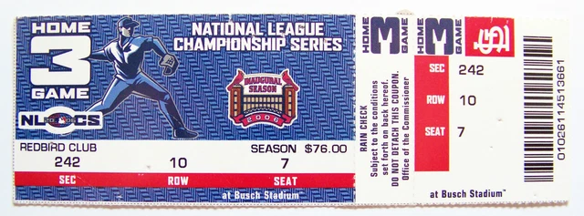 NLCS NY METS St Louis Cardinals Busch & Shea Stadium. FULL TICKET 10/17 ...