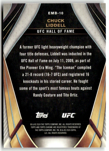 TOPPS CHROME 2024 UFC No. EMB-10 Chuck Liddell Salón de la Fama EUR 2 ...