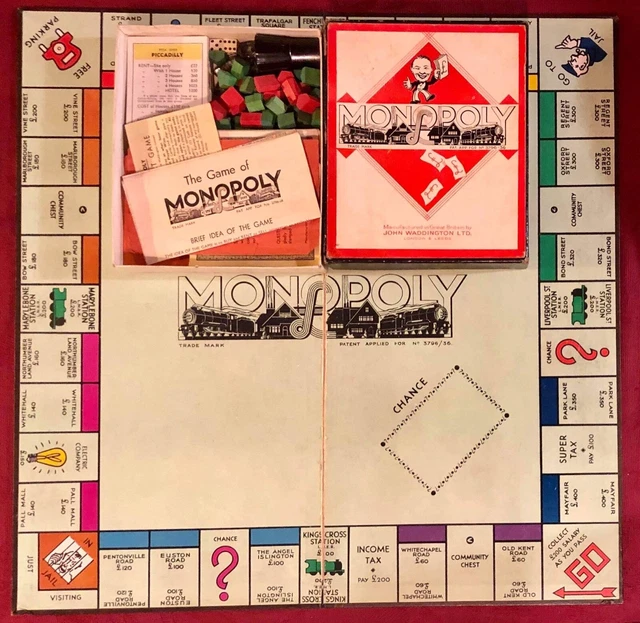 VINTAGE MONOPOLY ENGLISH Version 1940’s Card tokens-Pat No 3796-36 EUR ...
