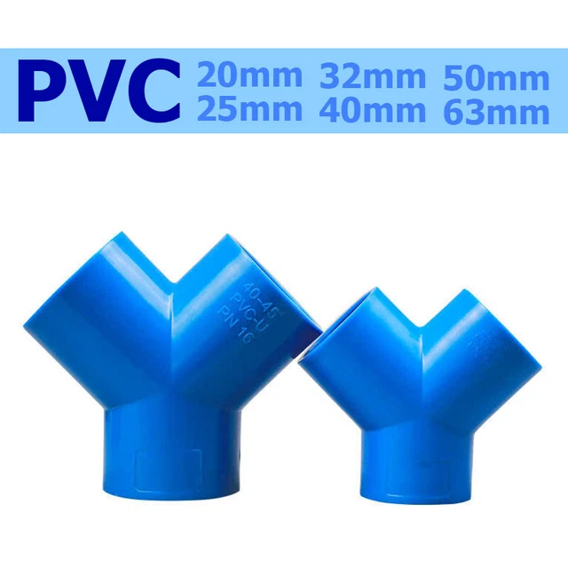 BLUE PVC PIPE Fittings Y-Shape Wye Connector Adapter Solvent Weld ID ...