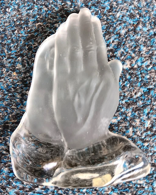 VINTAGE VIKING FROSTED Glass Praying Hands Figure with Label Religious Biblical £15.50 - PicClick UK