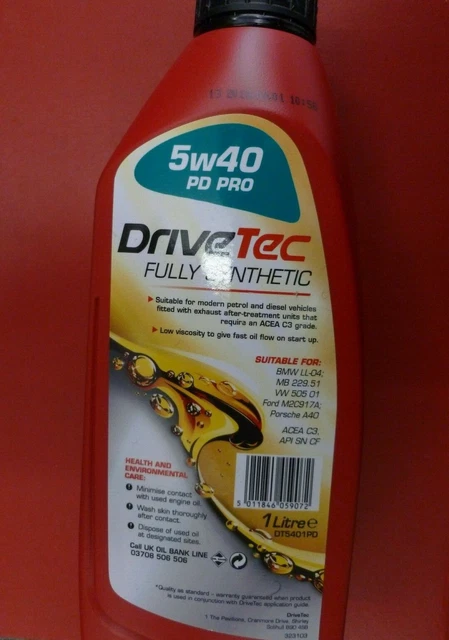 DRIVETEC 5W40 ENGINE Oil 1L 1 Litre Fully Synthetic PD Pro ACEA C3, API ...