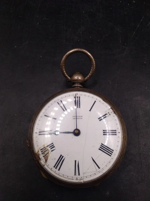 RARE ANTIQUE FINE Silver Julien Geneve Pocket Watch Non Runner Needs ...