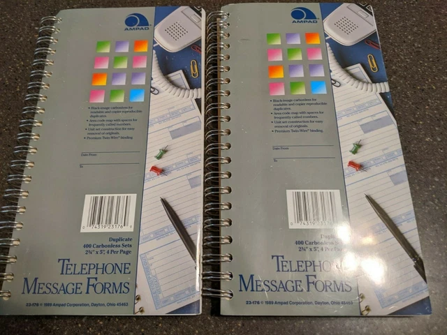 2 AMPAD TELEPHONE Message Forms - Duplicate 200 Sets W Carbon 4 Per ...