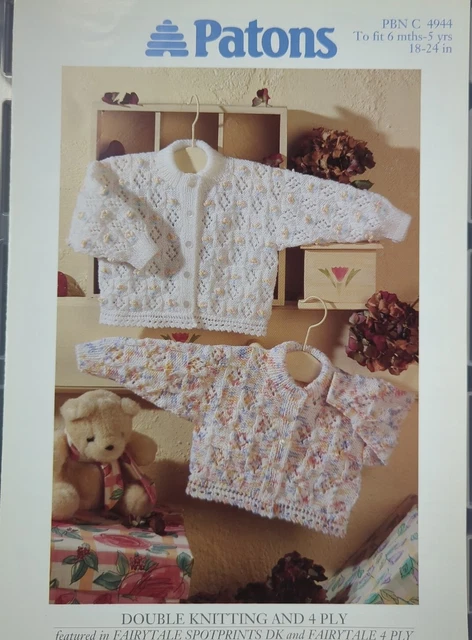 PATONS 4944 KNITTING Pattern Size 18 - 24" Baby Cardigan Lace DK 4 Ply ...
