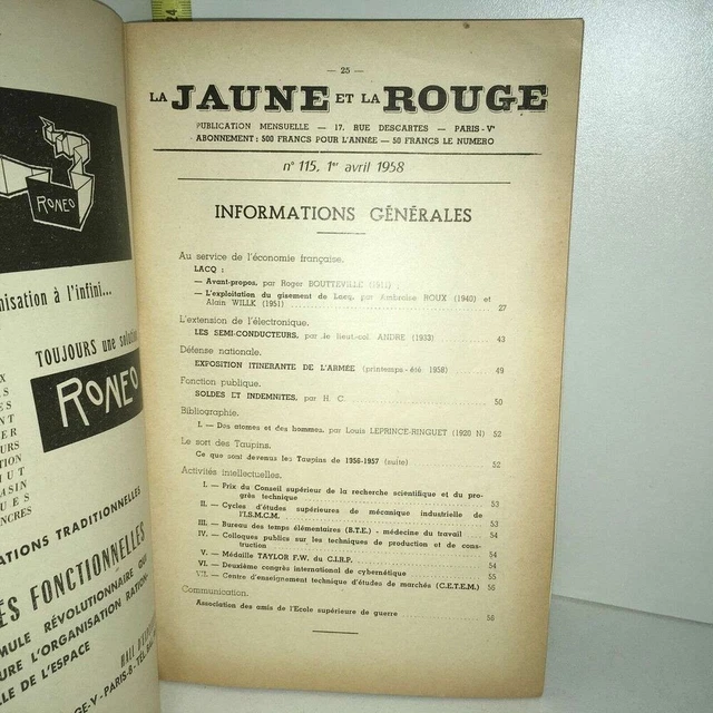 REVUE LA JAUNE ET LA ROUGE n° 115 de 1958 - Ecole Polytechnique X - ZZ ...