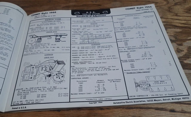 1966 AEA TUNE Up Charts Specifications Book 66 Chevrolet Dodge Ford ...