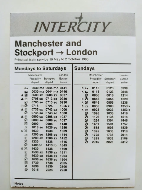BRITISH RAIL POCKET Timetable Intercity Manchester Stockport London May ...