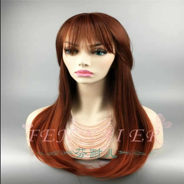 RED GRADIENT BLACK girl long straight hair see-through bang wig ...