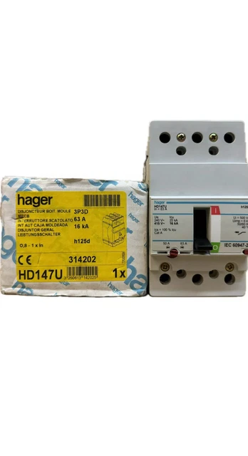 HAGER H125D 63 Amp Triple Pole 3 Phase 63a MCCB 16kA Breaker HD147U £363.72 - PicClick UK