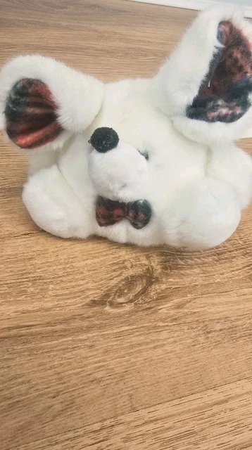 VINTAGE RUSS BERRIE White Mouse Tartan Ears Puffball Soft Toy Plush ...
