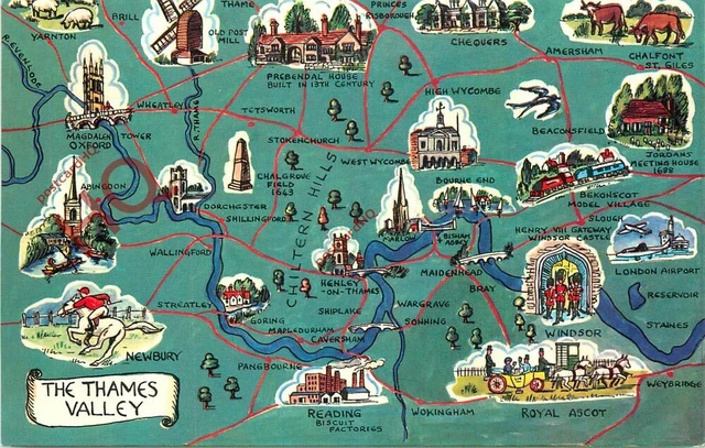 PICTURE POSTCARD__THE THAMES Valley, Map [Colourmaster] £2.19 - PicClick UK