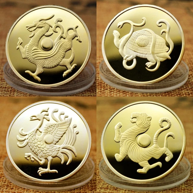 THE FOUR MYTHICAL Creatures of Ancient China as Gold Plated Coins in ...