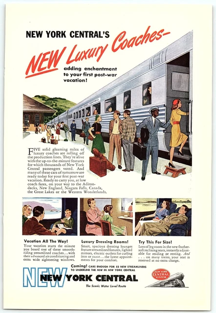 1940S NEW NEW YORK CENTRAL RAILROAD NEW LUXURY COACHES FULL PAGE PRINT ...