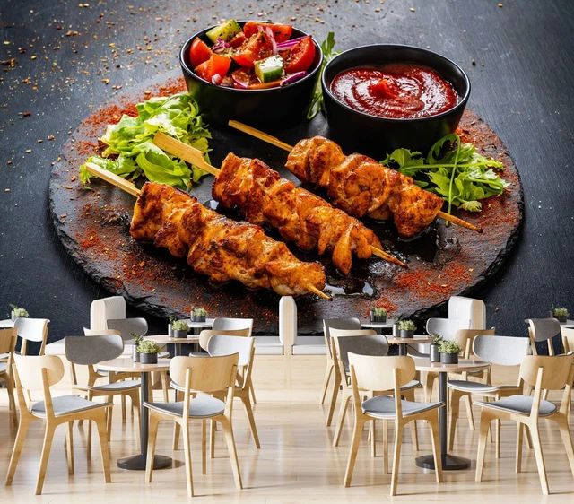 3D GRILL KEBAB Shop BBQ K074 Wallpaper Wall Mural Self-adhesive ...