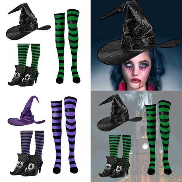 WITCH HAT WITCH Shoe Cover Striped Stockings Set for Women Halloween ...
