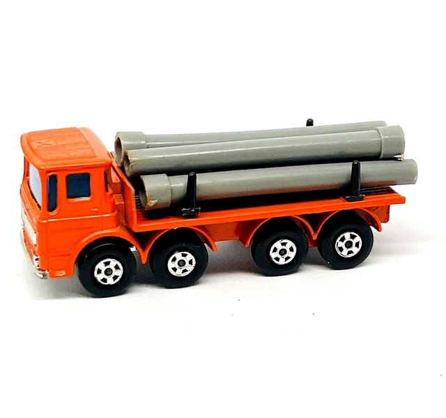 MATCHBOX LESNEY SUPERFAST 10 Leyland Pipe truck in orange, grey pipes ...