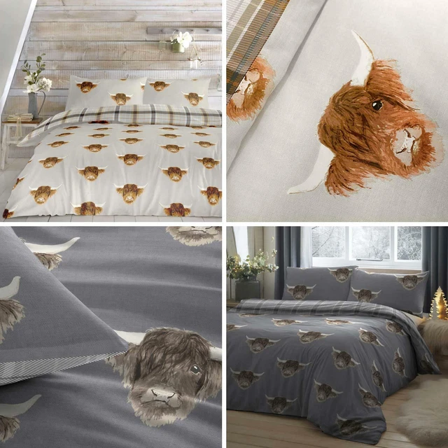 HIGHLAND COW DUVET Covers Tartan Check Reversible Easy Care Quilt Cover Sets £18.00 - PicClick UK