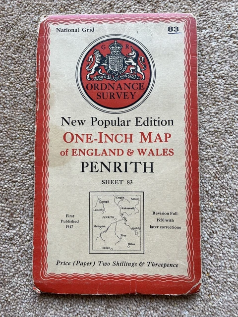 VINTAGE OS ONE Inch Map -Penrith - Sheet 83 - 1947 - Ordnance Survey £6 ...