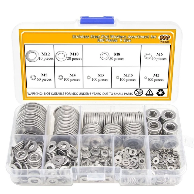 M5 M6 M8 M10 M12 Stainless Steel Washers Assortment Kit Washer Set Flat ...