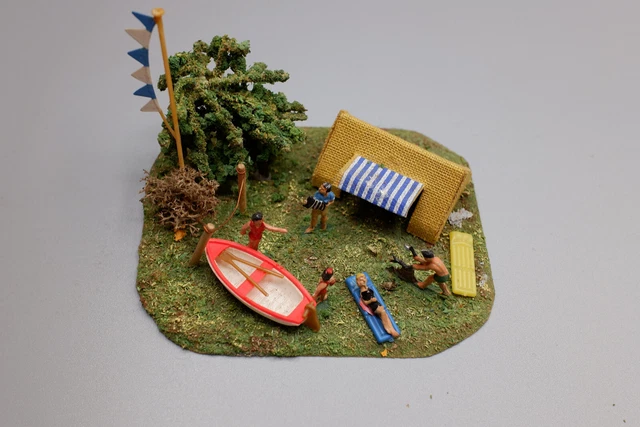 PREISER 1044 SEHR altes Diorama "Campingplatz" ca. 50er/60er Jahre mit ...