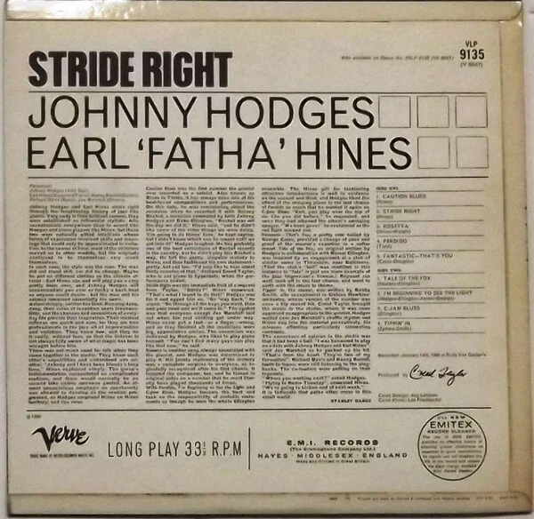 JOHNNY HODGES, EARL Hines - Stride Right (LP, Mono) £13.99 - PicClick UK